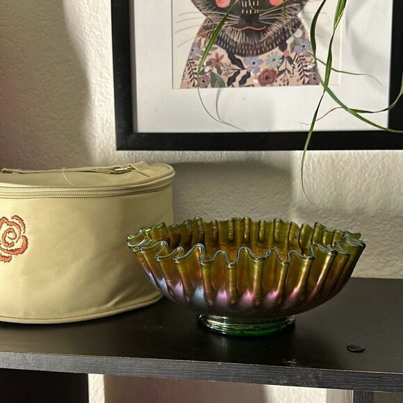Fenton | Art | Fenton Ruffle Crimped Carnival Glass Rose Bowl ...